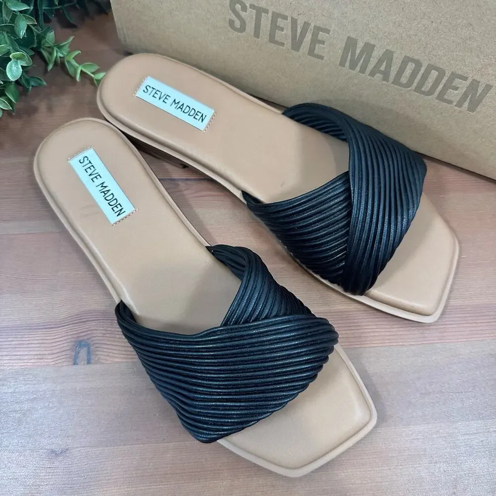 Steve Madden | Shoes | Steve Madden Womens Limitt Textured Black Slide ...